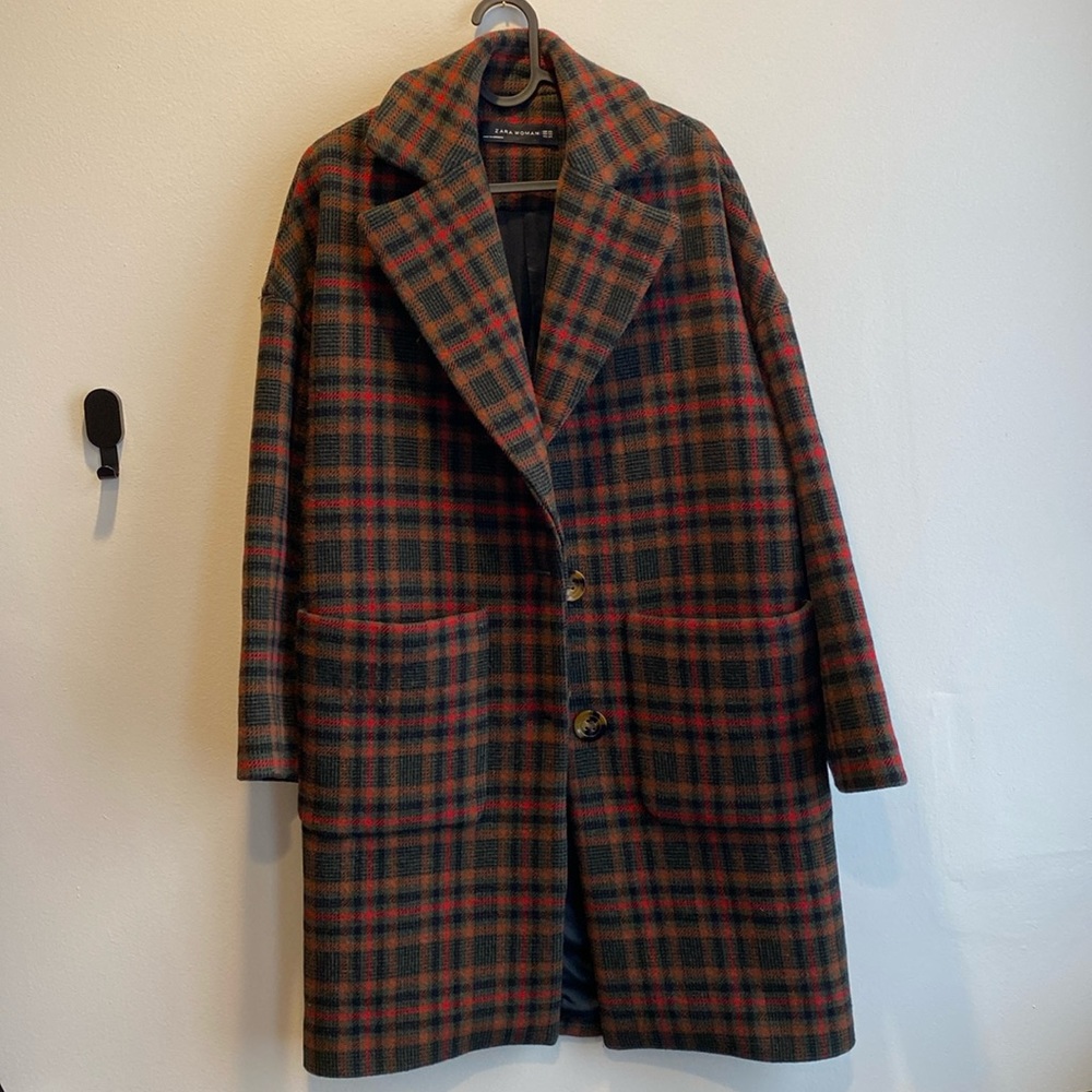 Multi Colored Long Plaid Wool Coat - Gem